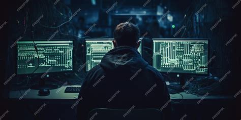 Premium Photo Tech Enthusiast Monitoring Global Data In A Dark
