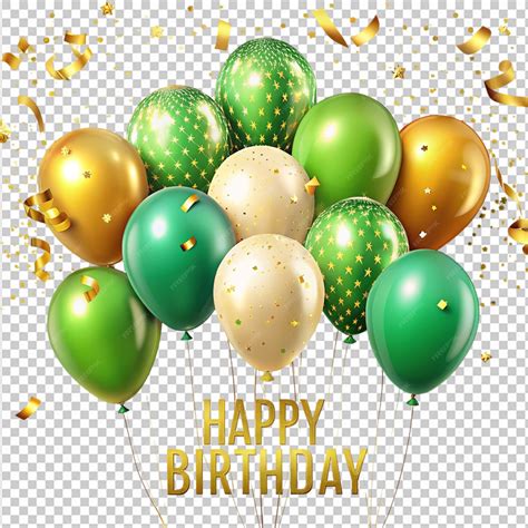 Happy Birthday Golden And Green Balloons Png Premium Ai Generated Psd