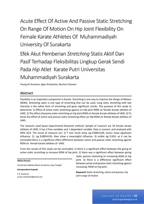 Pdf Acute Effect Of Active And Passive Static Stretching On Range Of Motion On Hip Joint