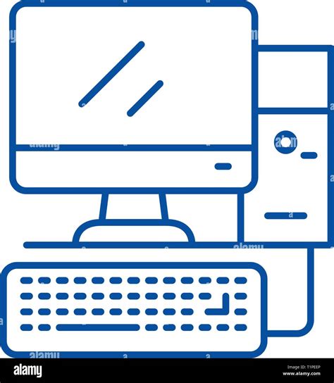 Desktop Computer Workstation Line Icon Concept Desktop Computer