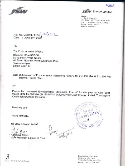 Fillable Online 2022 Environmental Audit Report For Jsw Energy Limited Fax Email Print Pdffiller