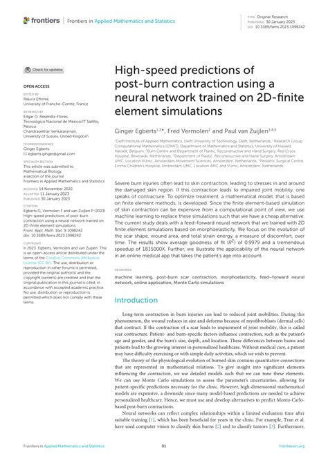 Pdf High Speed Predictions Of Post Burn Contraction Using A Neural
