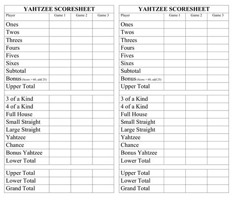 Printable Triple Yahtzee Score Sheets Printables Templates Free