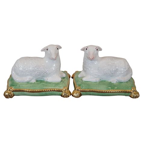 2 Chelsea House Italian Porcelain Seated Sheep Lamb Figurines On