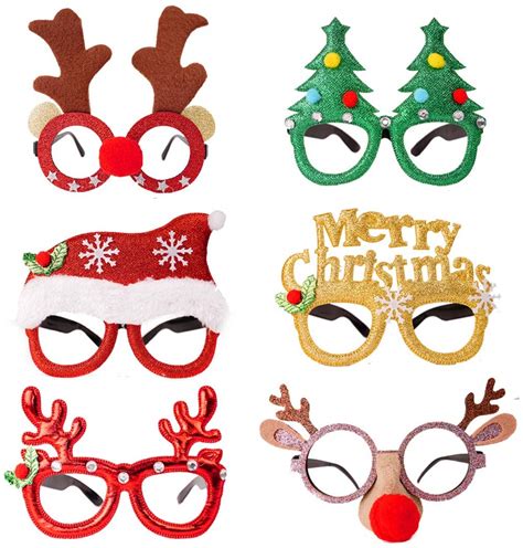 Veylin Christmas Glasses To Wear 6 Pieces Christmas Glitter Party