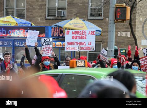 New York City Nurses On Strike At The Mount Sinai Hospital In New York
