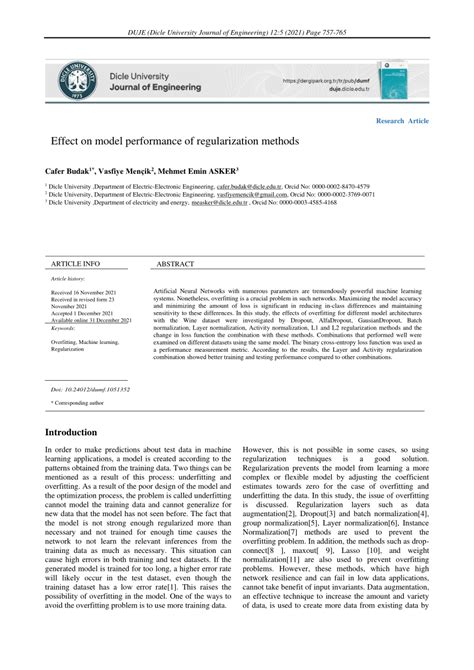 Pdf Effect On Model Performance Of Regularization Methods