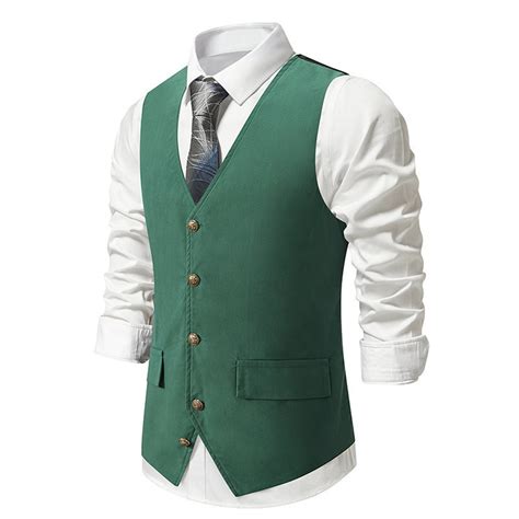 Caitzr Men Suit Vest Solid Color V Neck Sleeveless Single Breasted