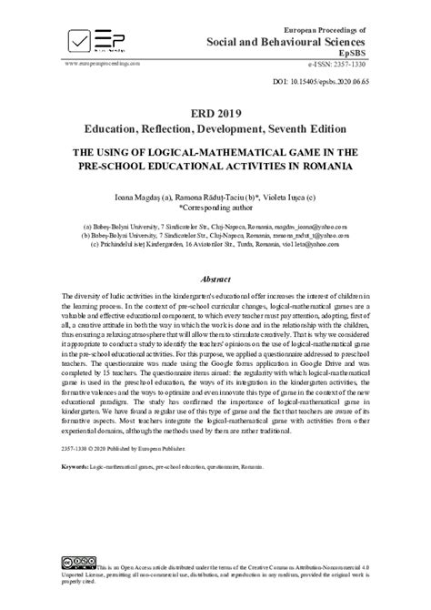 Pdf The Using Of Logical Mathematical Game In The Pre School