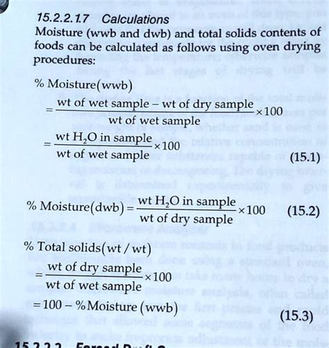 SOLVED 15 2 2 17 Calculations Moisture Wwb And Dwb And Total Solids Contents Of Foods Can Be