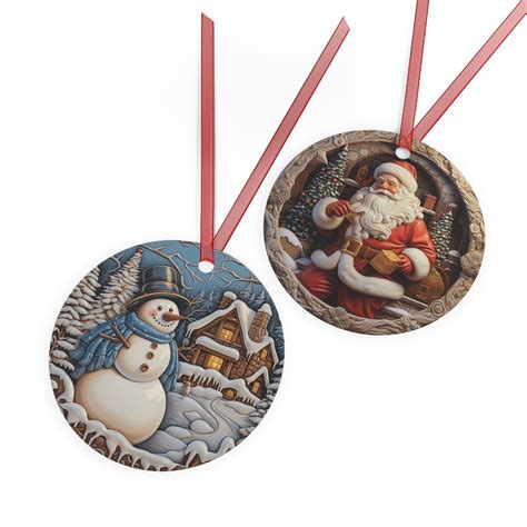 Snowman Santa Claus Christmas Ornament Double Sided Print Etsy