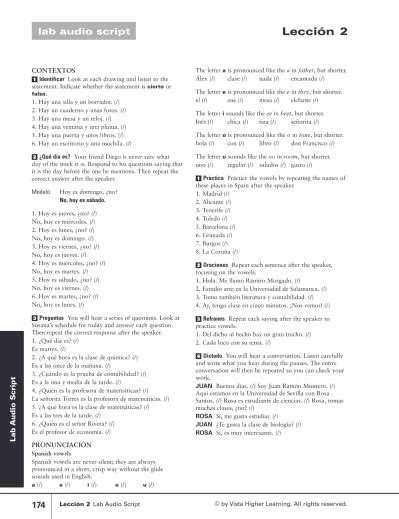 lab audio script Lección