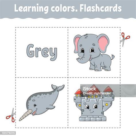 색상을 학습합니다 아이들을위한 플래시 카드 귀여운 만화 캐릭터 미취학 아동을위한 사진 세트 교육 워크 시트 벡터 그림입니다 0
