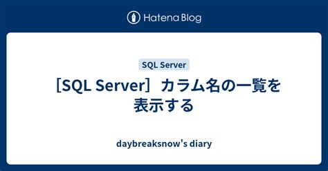 Sql Server カラム名の一覧を表示する Daybreaksnows Diary
