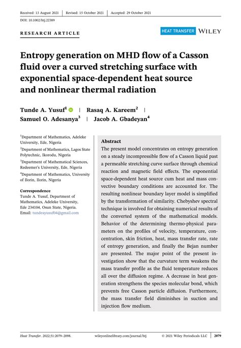 Entropy Generation On Mhd Flow Of A Casson Fluid Over A Curved Stretching Surface With