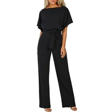 Sdnall Women Short Sleeve Playsuit Clubwear Straight Leg Jumpsuit With