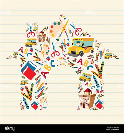 School Tools And Supplies Set In House Shape Background Vector File Layered For Easy