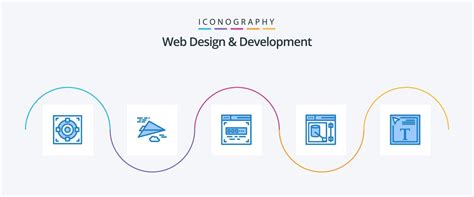 Web Design And Development Blue 5 Icon Pack Including Font Design Color Fill In Text Code Web