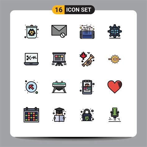 Set Of 16 Modern Ui Icons Symbols Signs For Setting Internet Spam Gear Processor Editable