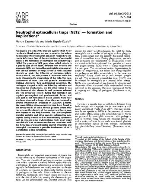 Pdf Neutrophil Extracellular Traps Nets Formation And