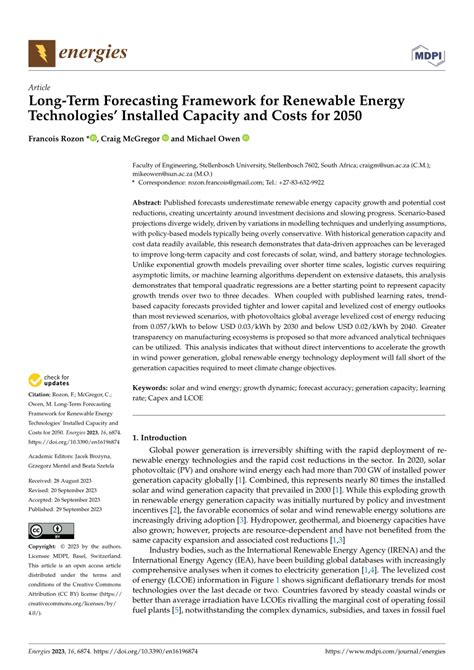 Pdf Long Term Forecasting Framework For Renewable Energy Technologies