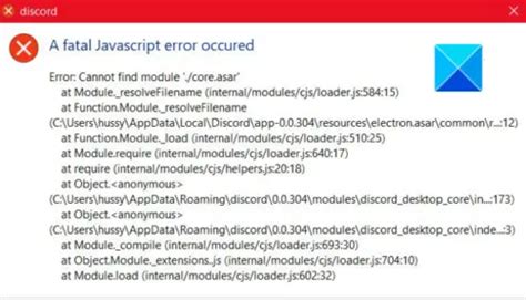 Discord Error A Fatal Javascript Error Occurred Fixed