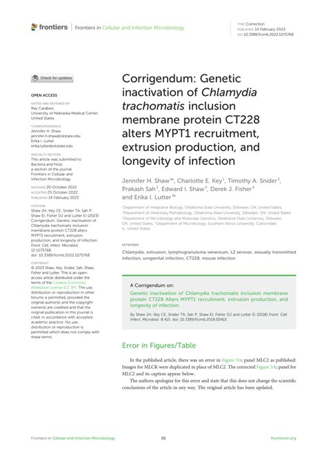 Pdf Corrigendum Genetic Inactivation Of Chlamydia Trachomatis Inclusion Membrane Protein
