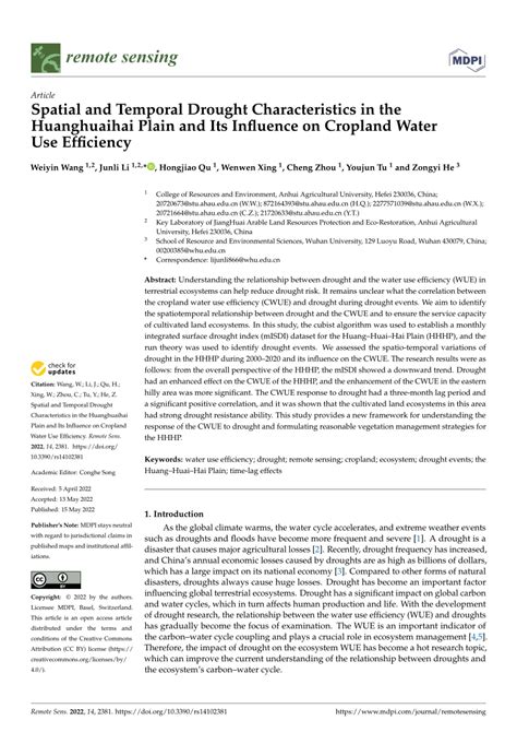 Pdf Spatial And Temporal Drought Characteristics In The Huanghuaihai