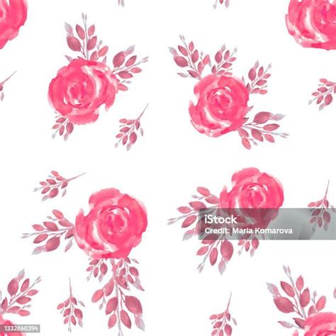 봄 잎과 꽃과 매끄러운 패턴 꽃이 피는 장미 수채화 손 그린 일러스트 꽃 나무에 대한 스톡 벡터 아트 및 기타 이미지 꽃 나무 꽃 식물 꽃무늬 Istock