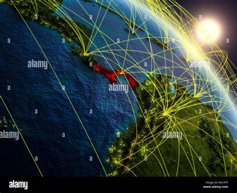 Panama From Space On Realistic Model Of Planet Earth With Network Concept Of Digital Technology