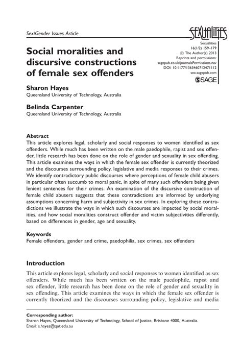 Pdf Social Moralities And Discursive Constructions Of Female Sex