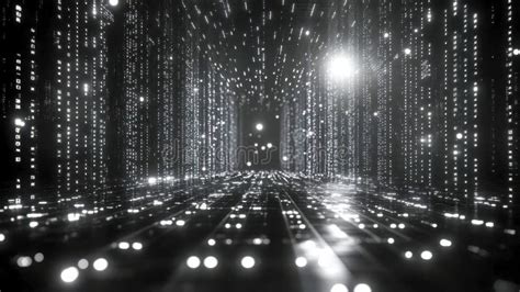 abstract digital tunnel with streaming white binary code creating a