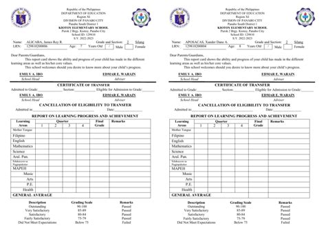 Elementary School Report Card