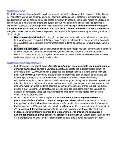 Riassunto Biotecnologie Tradizionali E Moderne Docsity