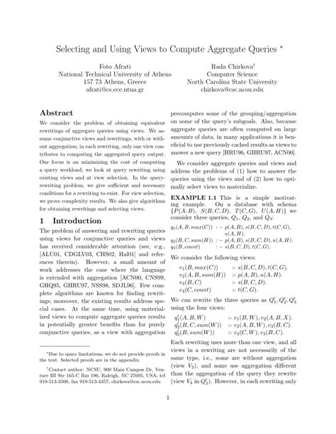 Pdf Selecting And Using Views To Compute Aggregate Queries