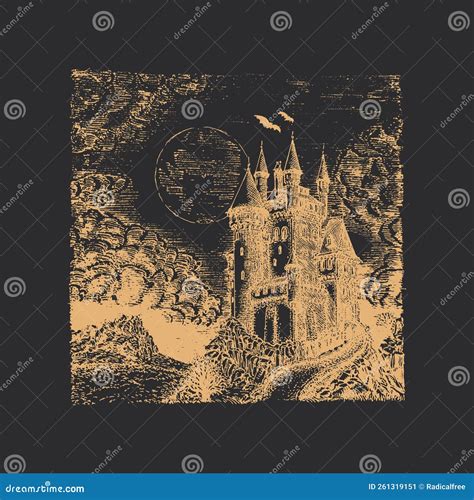 Haunted Castle And Moon Illustration In Vector Stock Vector