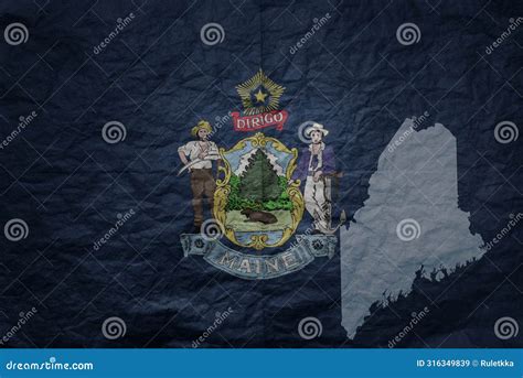 Gran Bandera Nacional Y Mapa Del Estado De Maine En Un Fondo De Textura