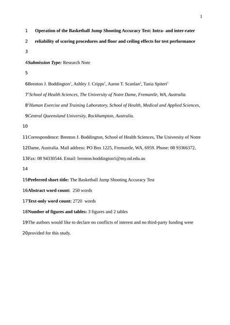 Pdf Operation Of The Basketball Jump Shooting Accuracy Test Intra And Inter Rater