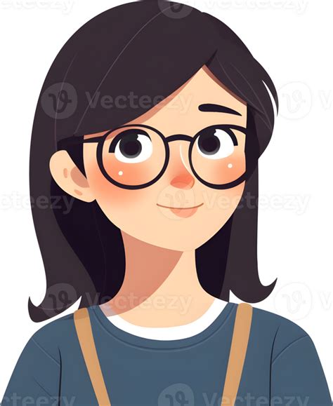 Young Cartoon Female Avatar Student Character Wearing Eyeglasses Png