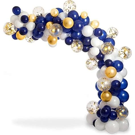 Guirlande Ballon Or Bleu 120pcs Arche Ballons Blanc Confettis Or Pour