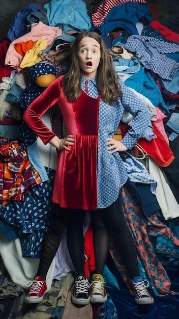 Undecided Girl With Different Clothes Premium Ai Generated Image