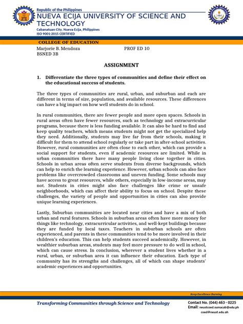 Prod Ed 10 Assignment Pdf Teachers