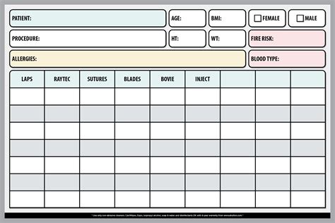 Operating Room Surgical Count Sheet Template