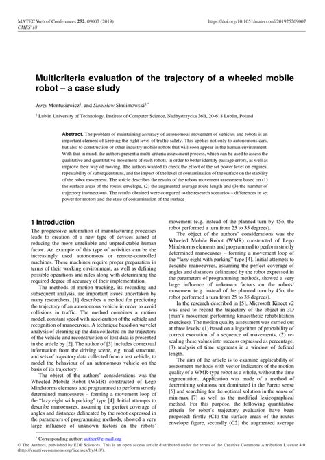 PDF Multicriteria Evaluation Of The Trajectory Of A Wheeled Mobile Robot A Case Study