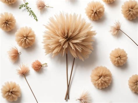 Premium Ai Image Elegant Pompom Bouquet Fluffy Tan Pom Pom Plants On