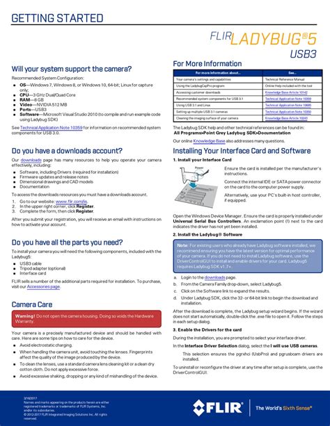 Flir Ladybug 5 Usb3 Getting Started Pdf Download Manualslib