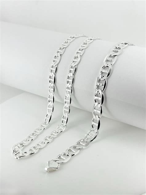 Sterling Silver 925 Diamond Cut Mariner Chain Necklace And Bracelet Set