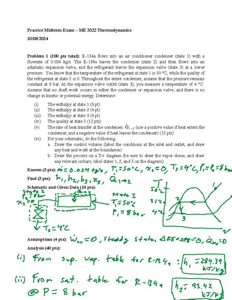 Practice Midterm V1 In Class Solutions Practice Midterm Exam Me 3322 Thermodynamics 1008