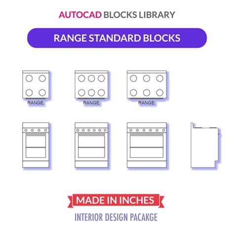 Autocad Standard Range Blocks Plan Front And Side Views Jay Cad Store