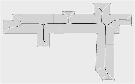 a corridor and its medial axis black and white lines doors are drawn